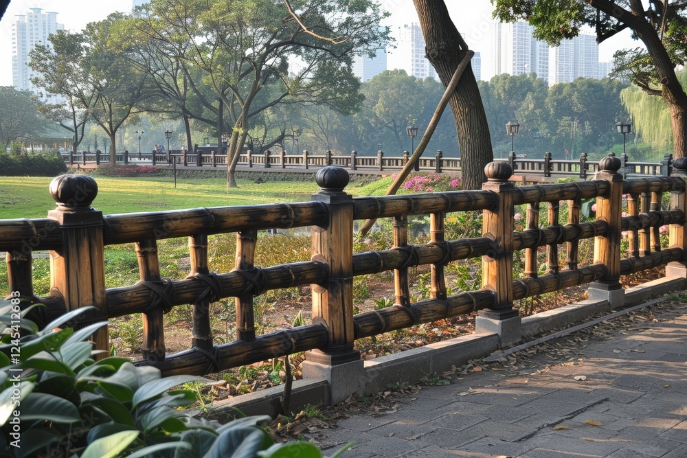 Simple bamboo fence bordering quiet pathway in Japanese garden, fence ...