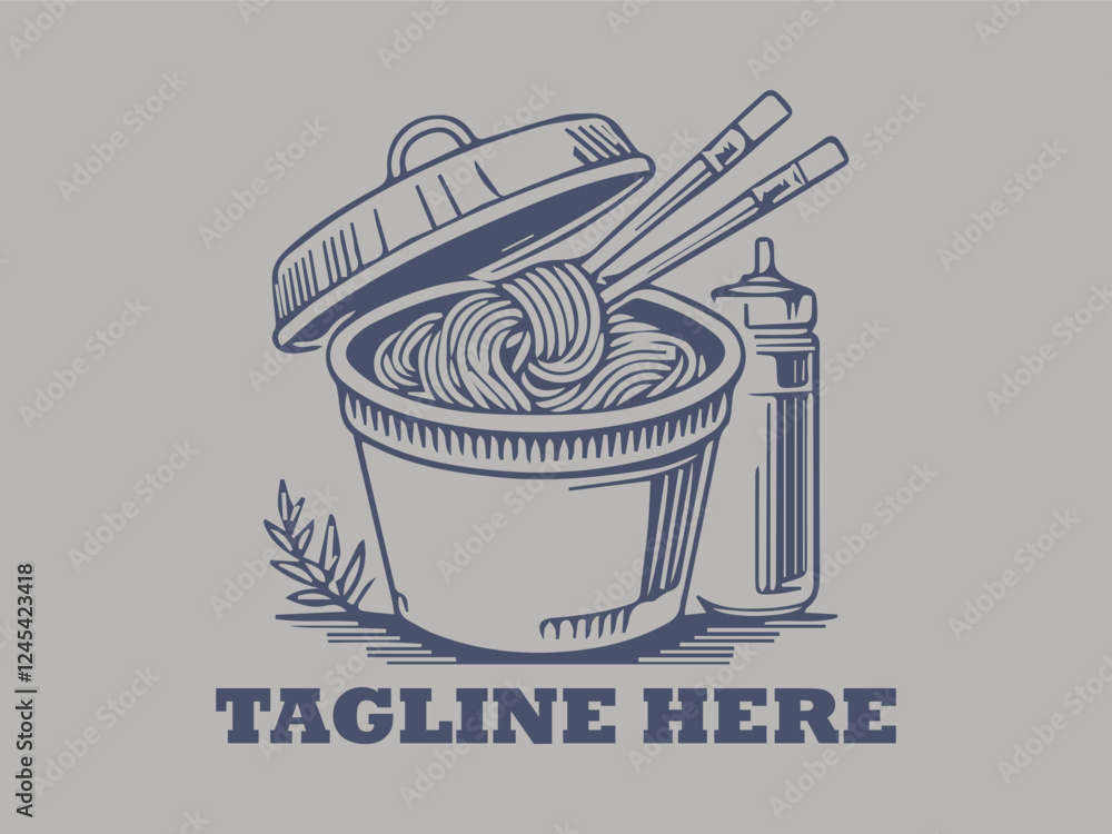 illustration of aluminum container with noodles asian food background ...