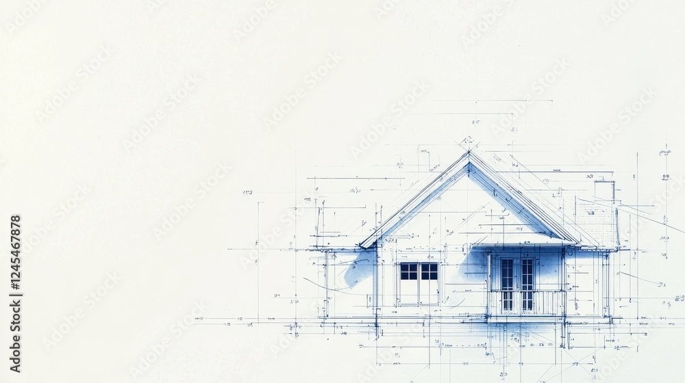 Detailed architectural blueprint of a residential house layout with ...
