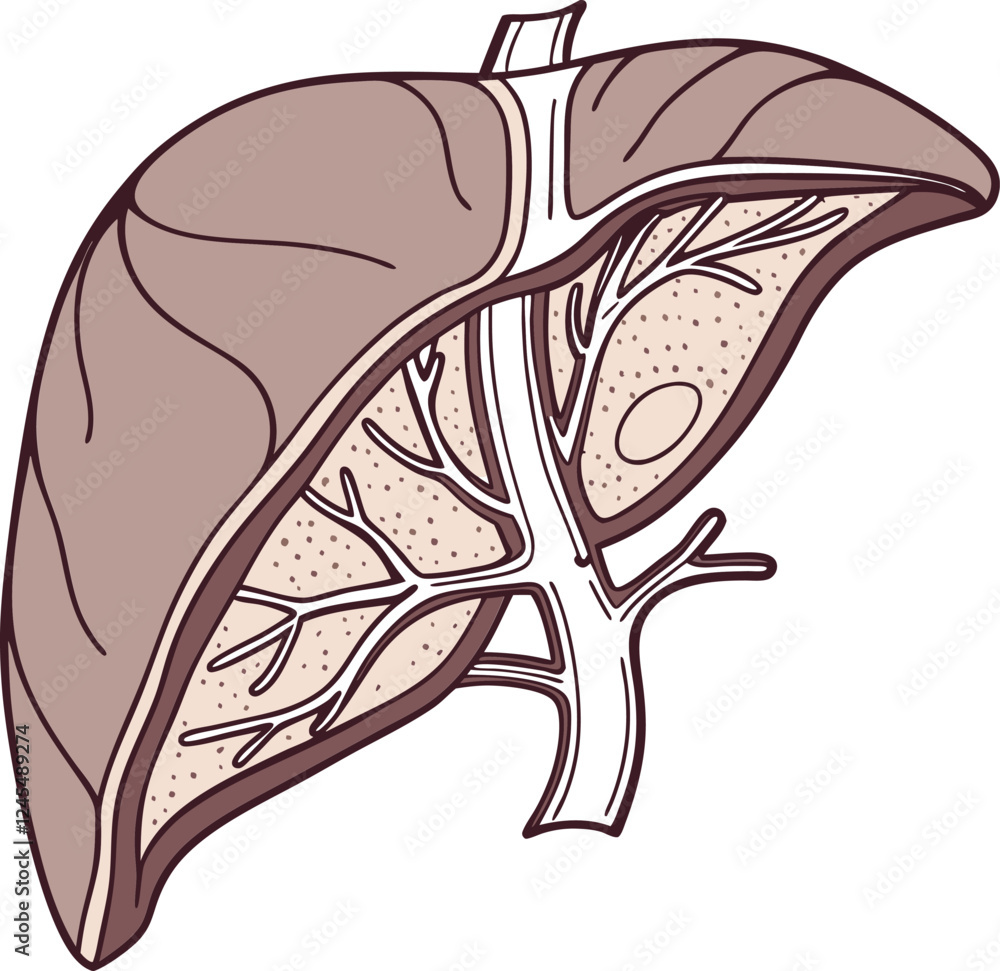 Realistic liver anatomy structure. Vector hepatic system organ ...