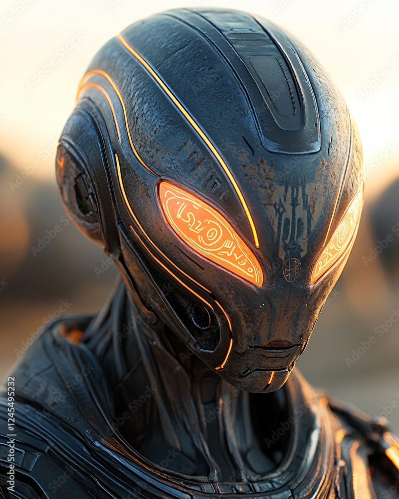 Futuristic Cyborg Robot Head Close Up Glowing Eyes Sci Fi Character ...