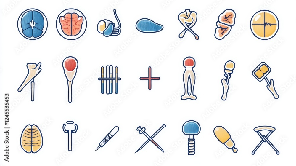 Healthcare diagnostic icons collection, orthopedic symbols, thin line ...