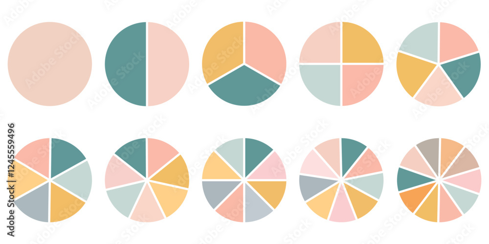 Pie Chart Color Icons Segment Slice Sign Circle Section Graph 1 2 3 4 5 Segment Infographic