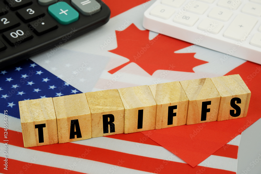 Tariffs between the United States and Canada. USA and Canadian flags ...