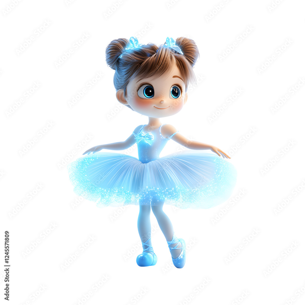 Fluffy 3D Cartoon Ballerina in Blue Dress and Ballet Shoes Isolated on ...