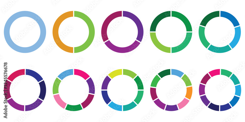 Pie charts diagrams. Different color circles. donut and pie chart infographic elements set ...