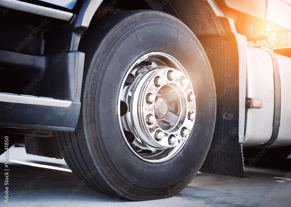 Front Truck Wheels Tires. Chrome Wheels. Tractor Truck, Lorry Diesel ...