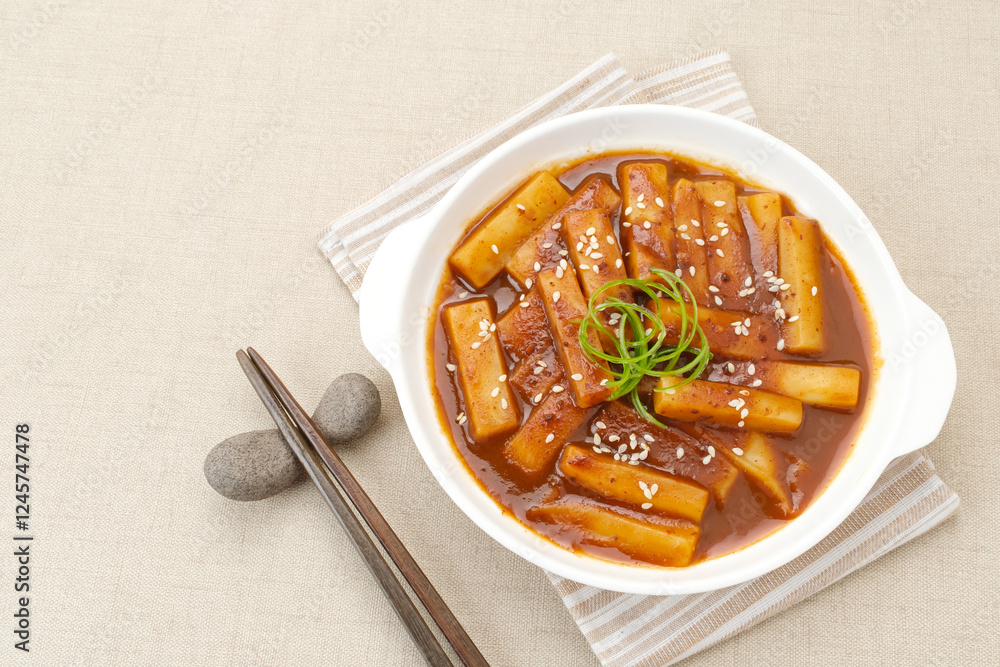 Tteokbokki or Topokki, stir fried rice cake stick, popular Korean ...