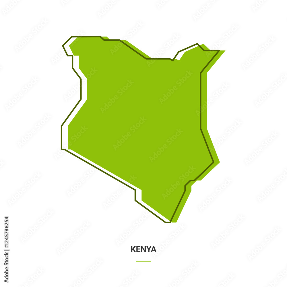 Kenya Outline Map with Green Colour. Modern Simple Line Cartoon Design ...
