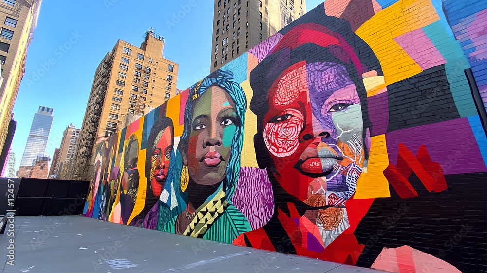 Large mural on a city wall painted during Black Awareness Day ...