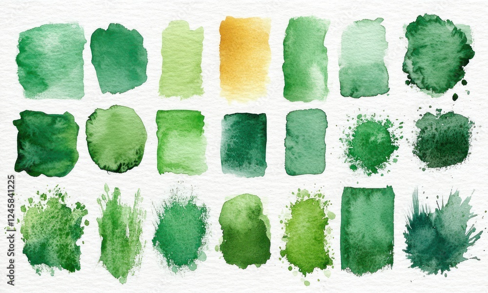 Green Watercolor Swatches Collection Modern Abstract Art Brush Strokes ...