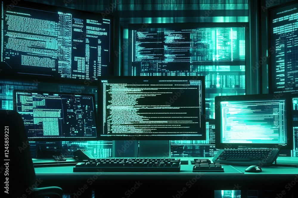 Digital Innovation: Abstract Code on a Modern Computer Screen, showcasing lines of programming ...