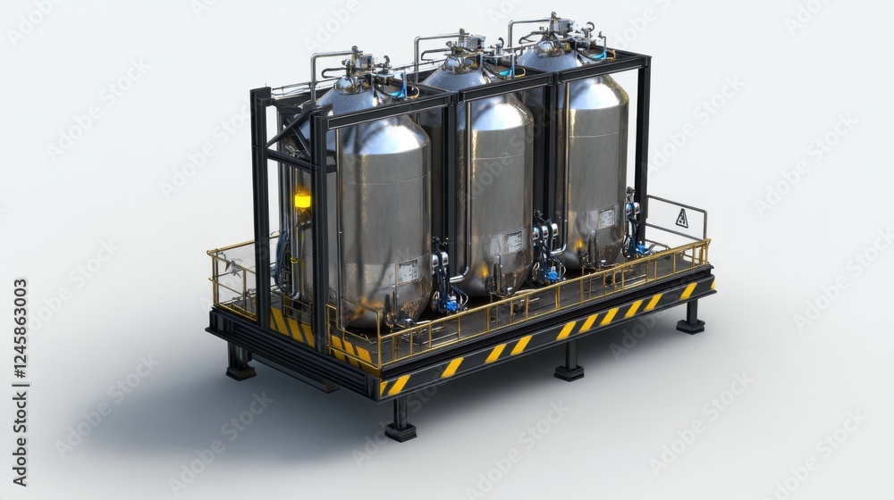 Cylindrical storage tanks with safety barriers, showcasing ...