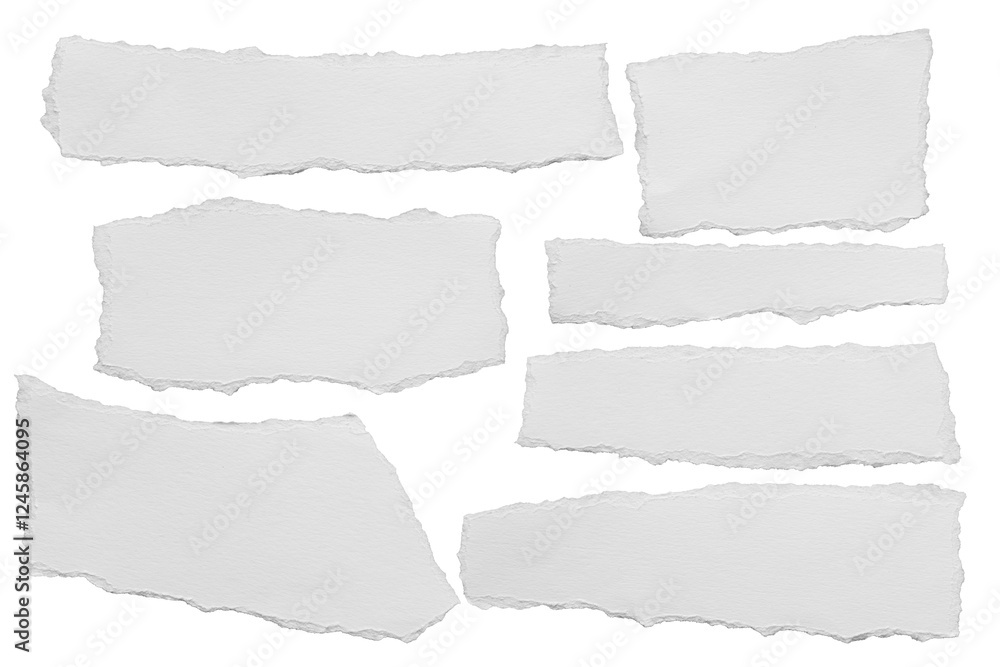 torn blank pages with uneven texture edges. set of ripped white paper ...