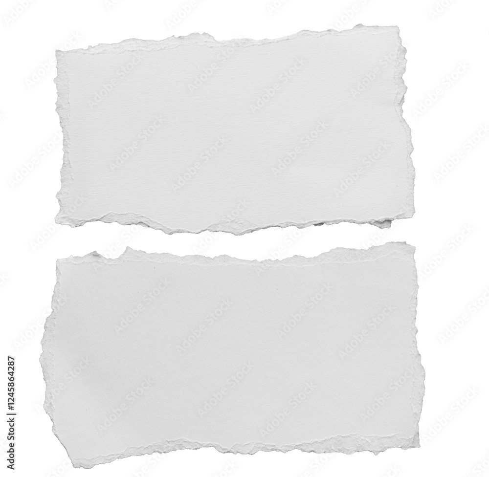 torn blank pages with uneven texture edges. set of ripped white paper ...