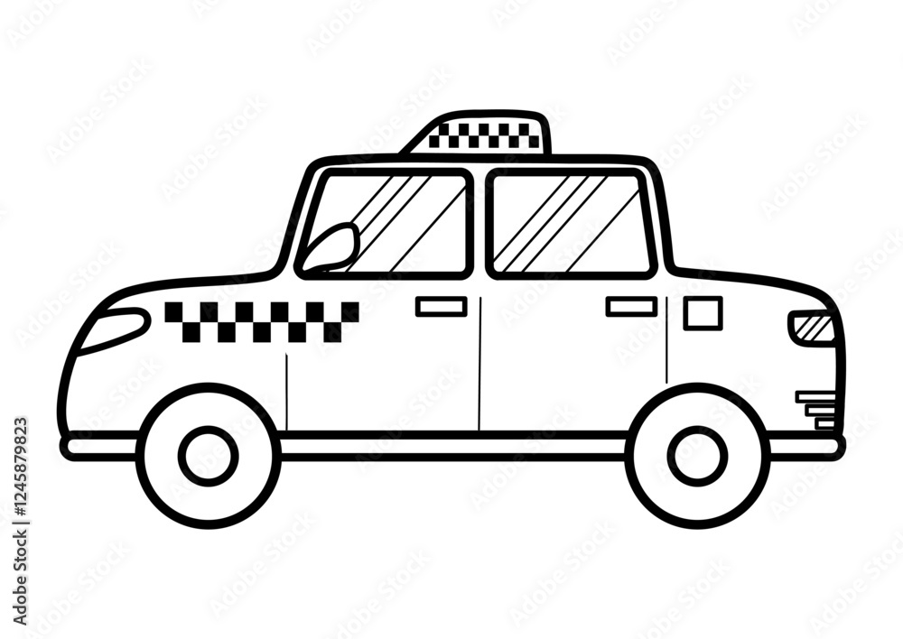 Taxi car print in outline. Taxicab transport in black and white ...