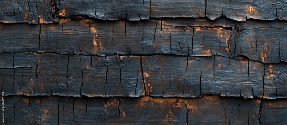 Burned timber wall with unburnt patches showcasing detailed texture of ...