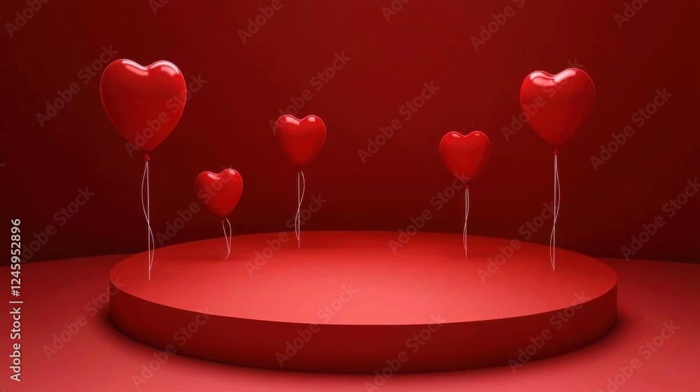 Romantic Red Heart Balloons: Floating heart-shaped balloons in varying ...