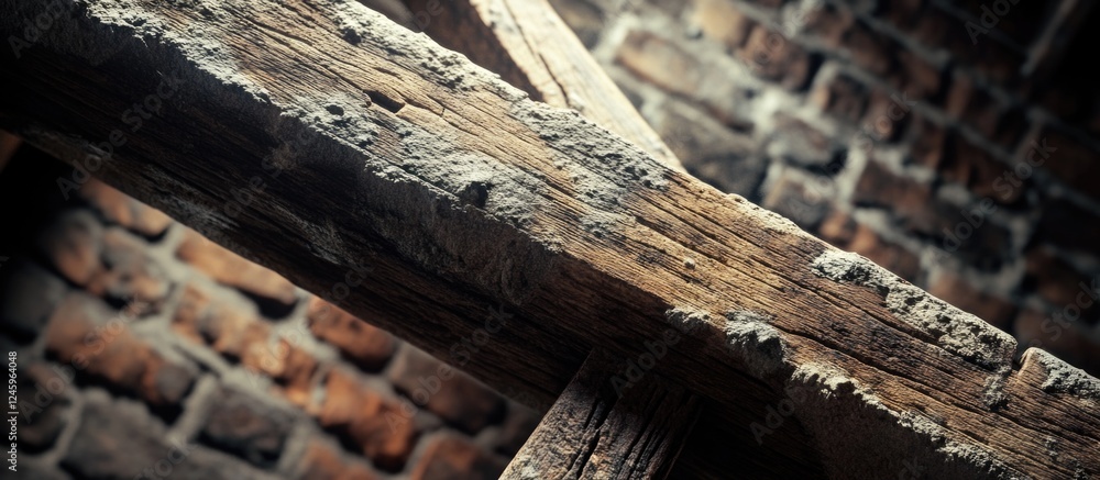Worn half-timber wall detail showcasing aged wood and brick textures in ...
