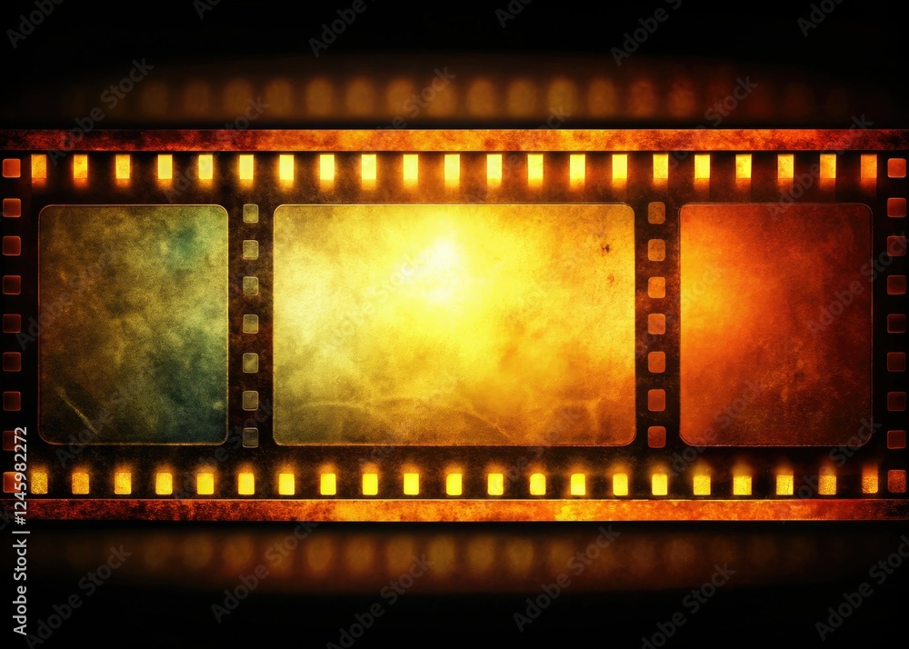 4K animated filmstrip overlay: vintage movie reel frames on a black ...