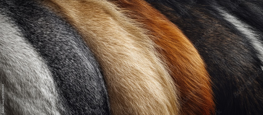 Fur textures of horses in a close-up showing various shades and colors ...