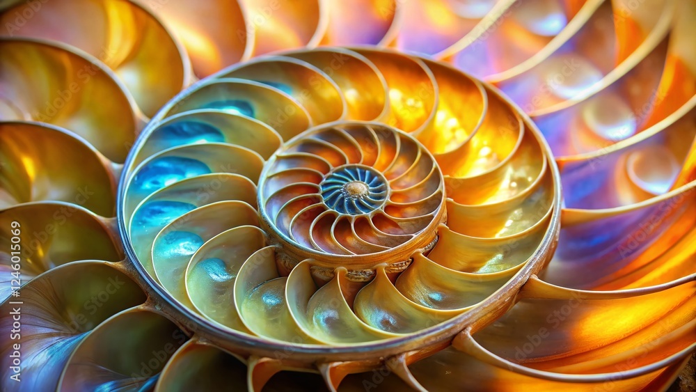 Nautilus Shell Cross Section: Fibonacci Spiral, Golden Ratio Symmetry in Mollusk Stock ...