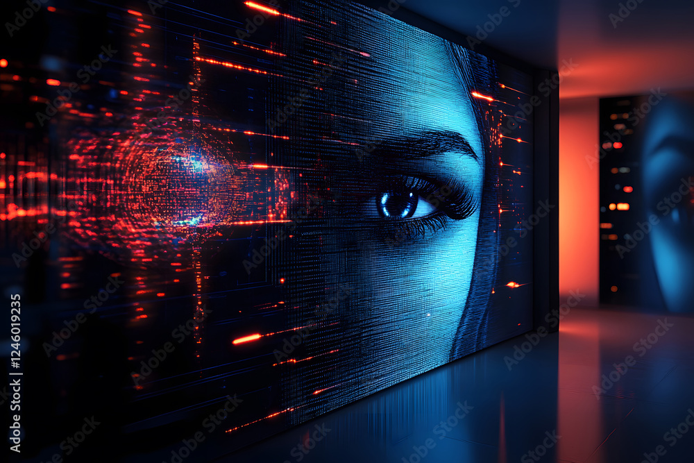 Foto de Stock Human eye with cyber retinal recognition for neuro link ...