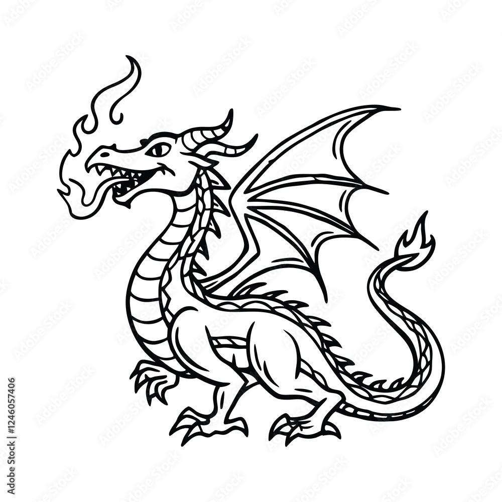 Majestic Dragon Silhouette, Ready to Color coloring page for kids. KDP ...
