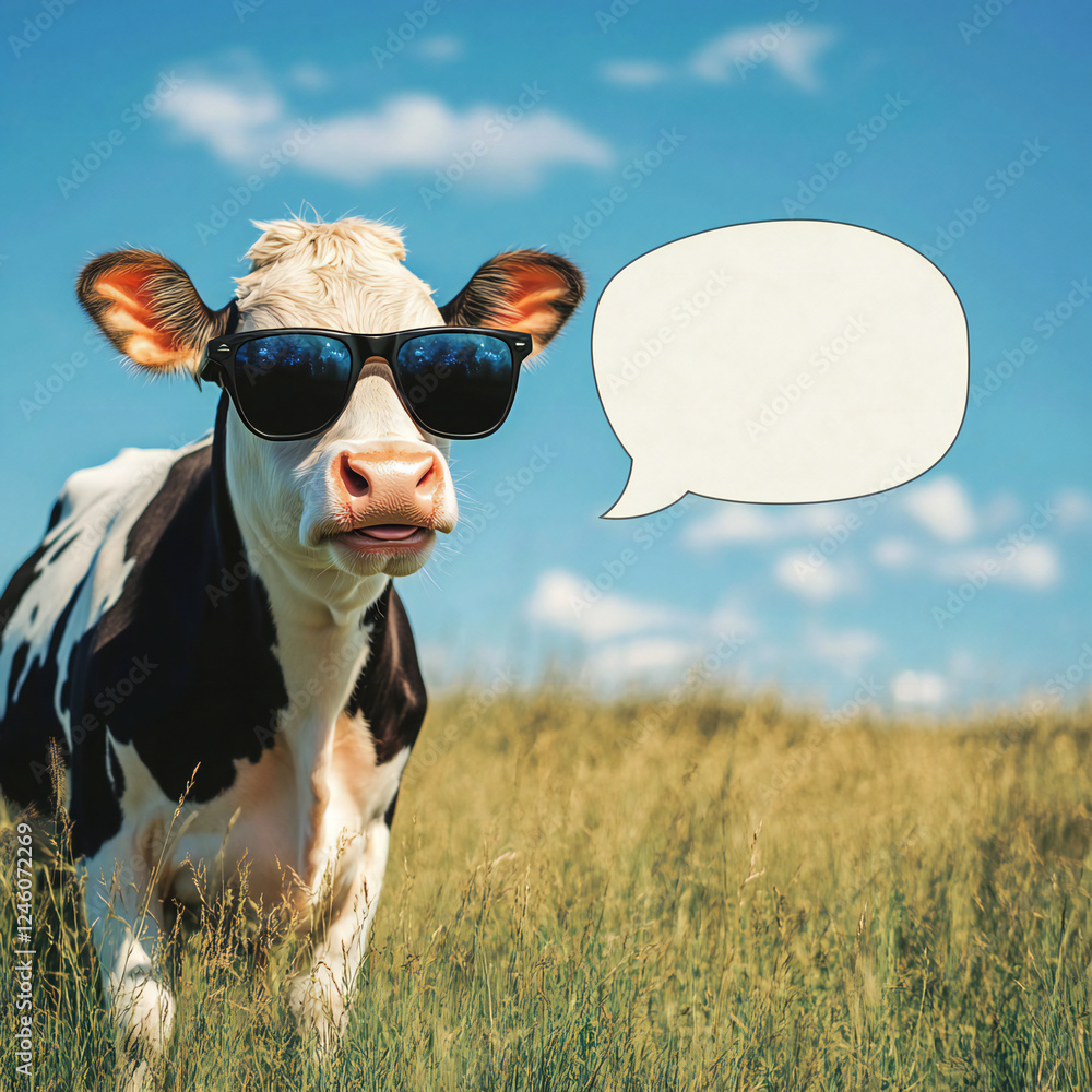 cute cow in sunglasses with blank speech bubble, perfect for cool cow ...