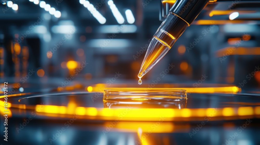 Microscopic view of a droplet forming from a pen tip in a high-tech ...