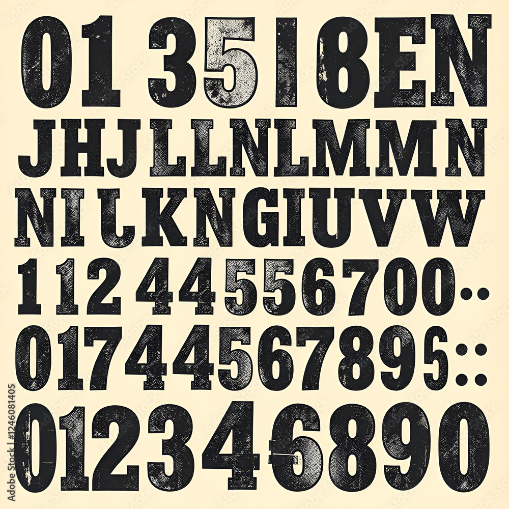 Criminal ransom letters, numbers and punctuation marks faded retro ...