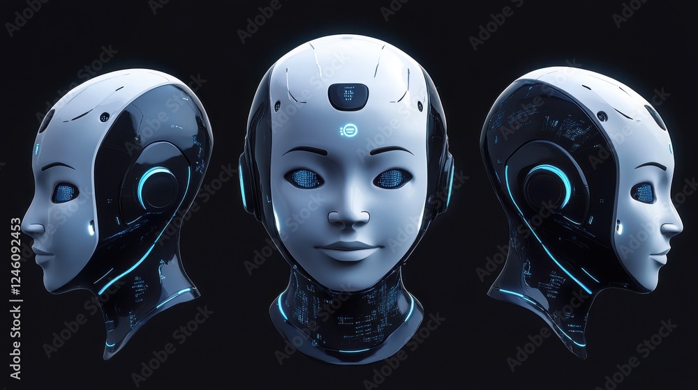 Chatbot avatar. Chat bot head with different emotions and symbols on ...