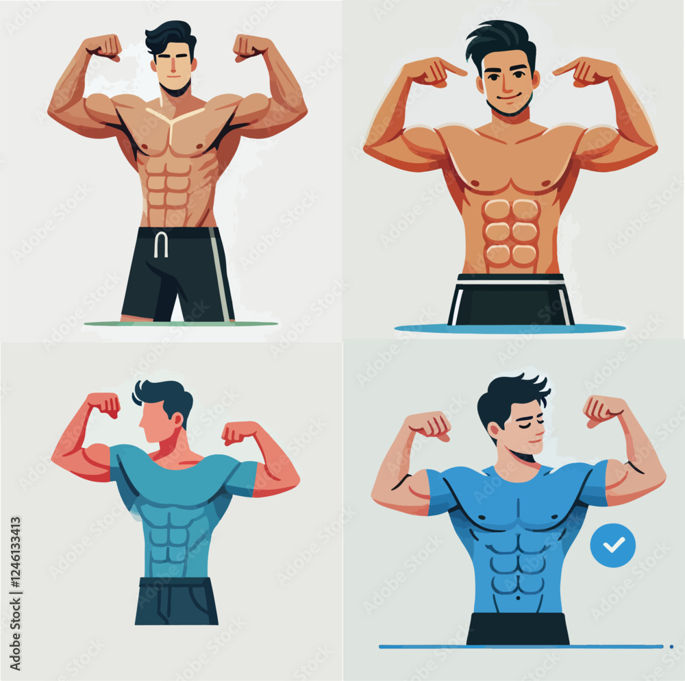 young man shows developed muscles of the torso and shoulder girdle ...