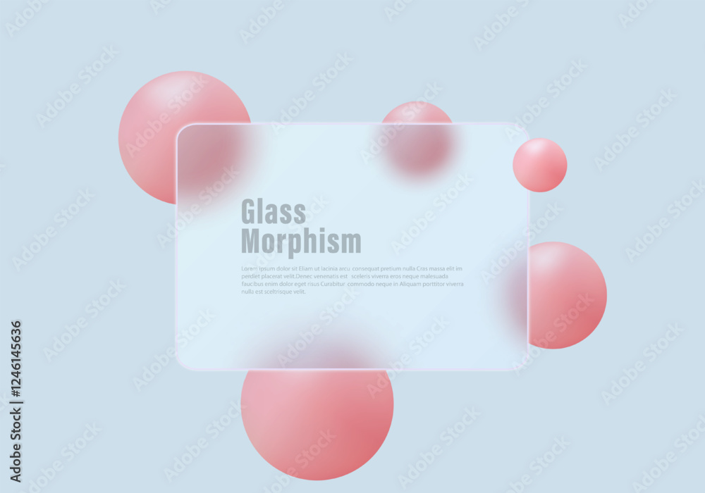 Gradient background with rectangular plate and spheres in glass ...