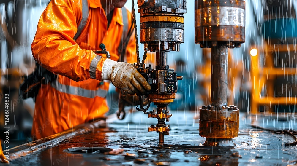 Interior view of an offshore oil rig control room with a professional ...
