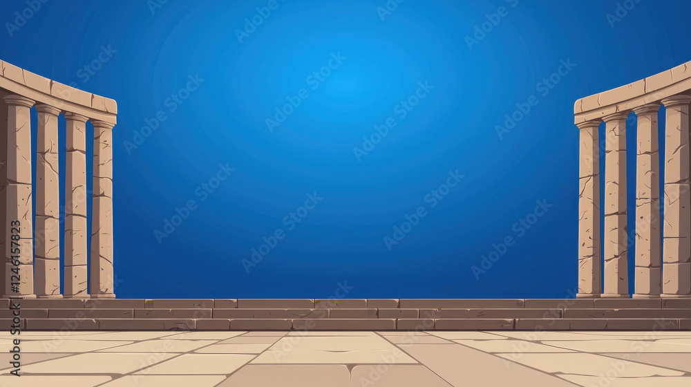 Ancient Greek Theater Scene with Columns and Blue Background for ...
