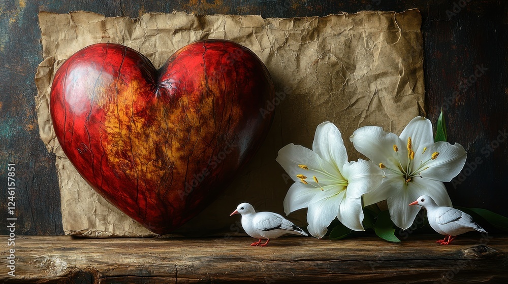 chaste heart of joseph burning radiant heart with white lillies and ...