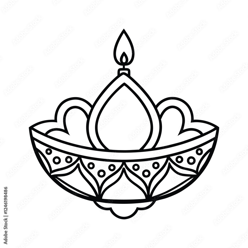 Elegant Line Art of a Traditional Indian Diya coloring page for kids ...