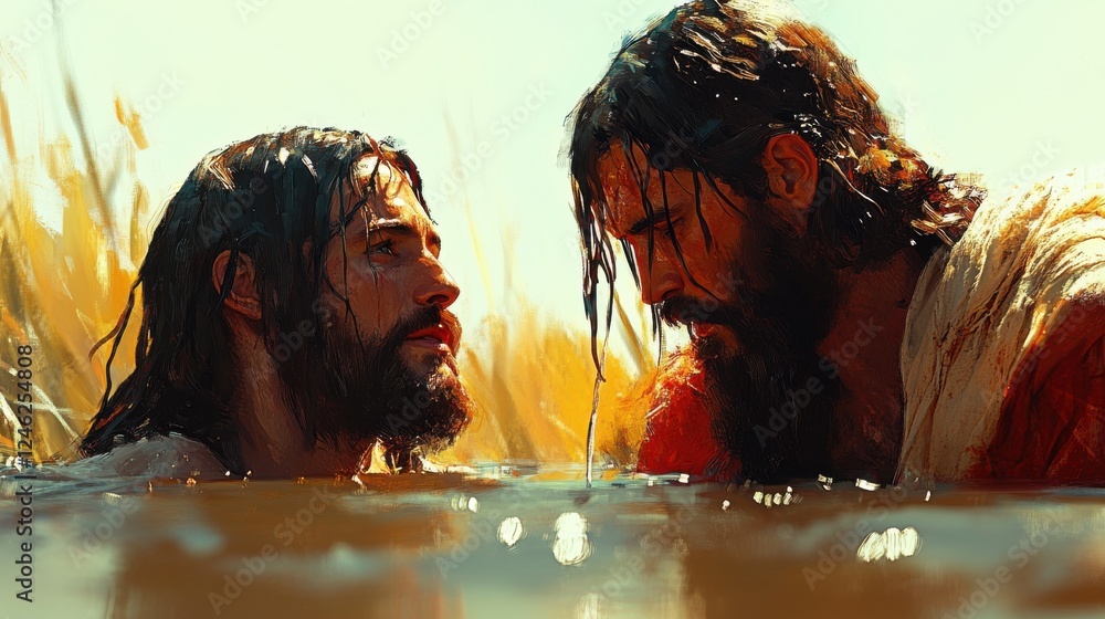 john the baptist baptizes jesus in the jordan river digital painting ...