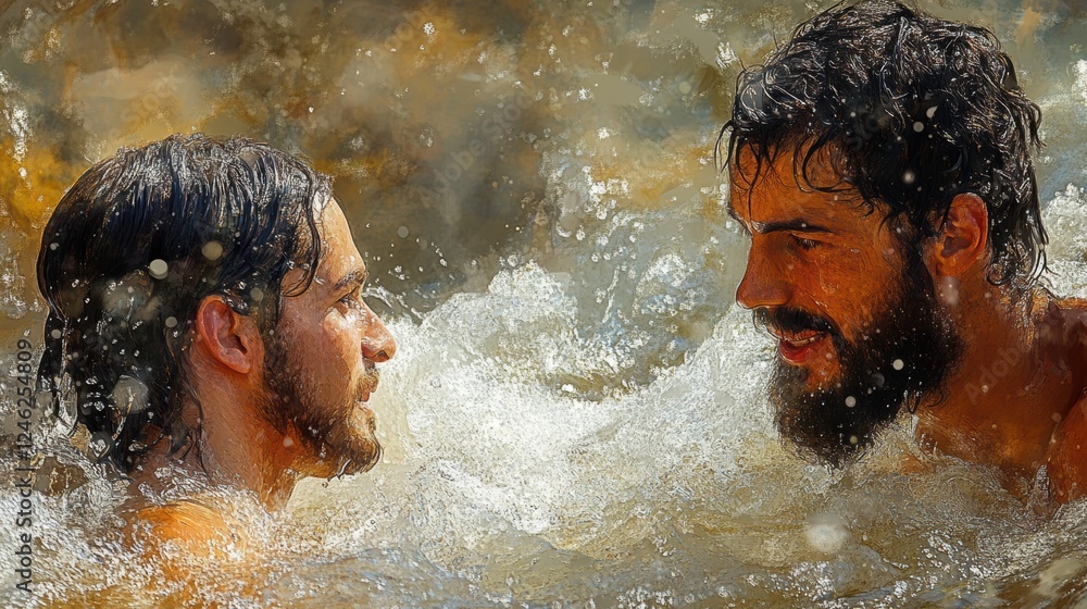 Ilustración de Stock john the baptist baptizes jesus in the jordan ...