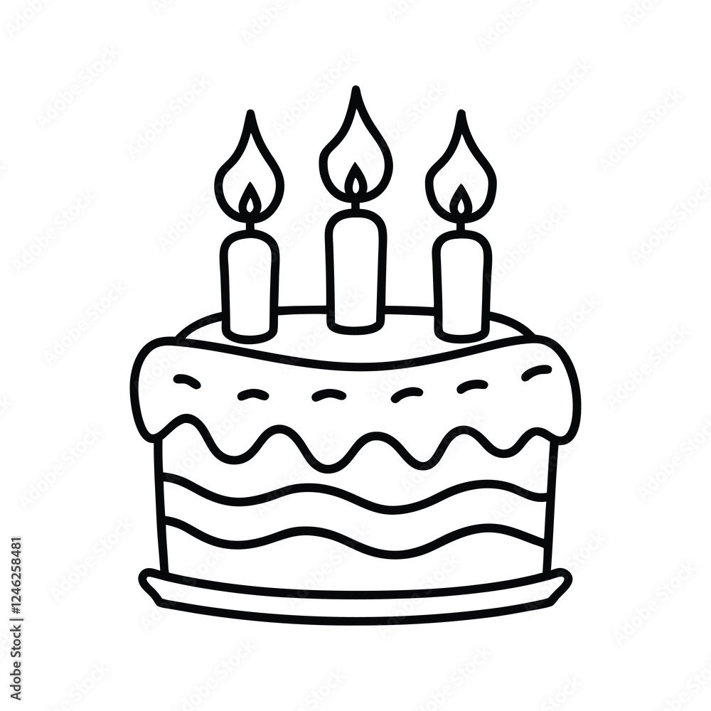 Cute Black and White Birthday Cake with Candles coloring page for kids ...