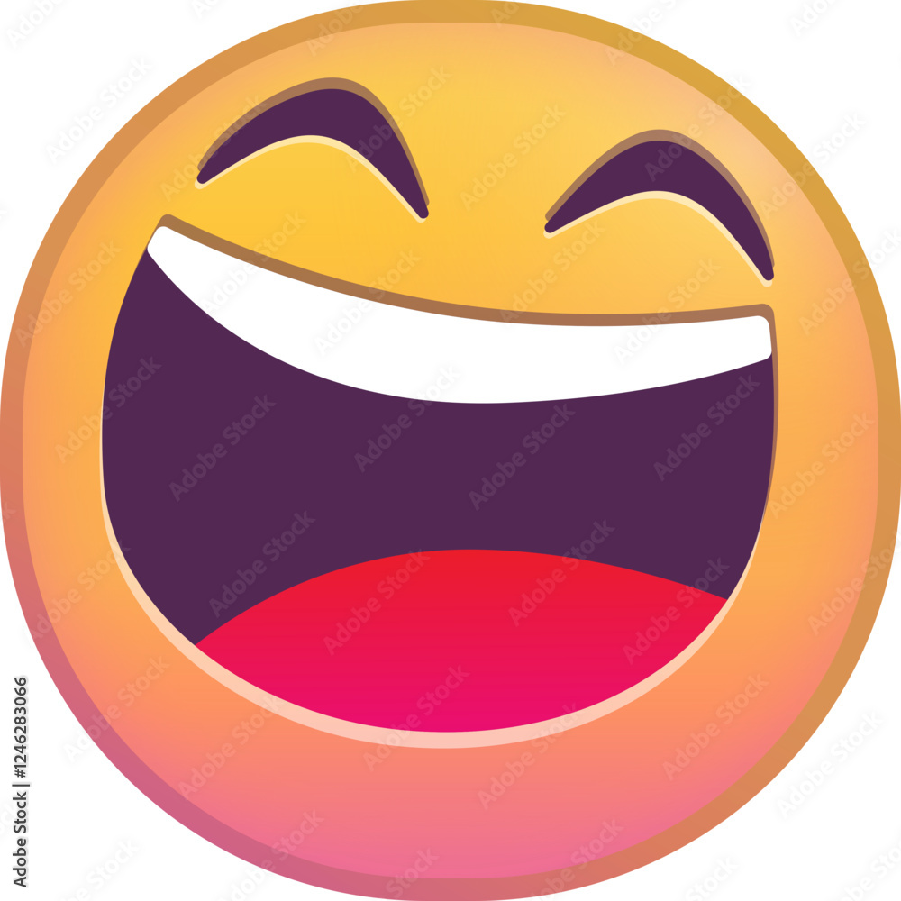 Laughing face emoji with wide open mouth and closed eyes. Stock Vector ...