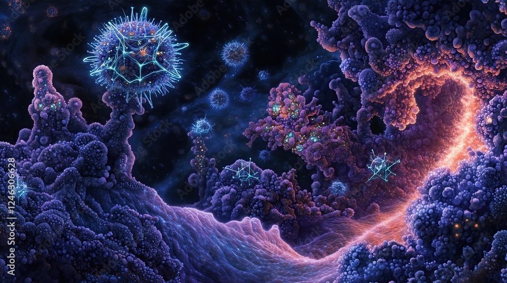 Microscopic view of pancreatic islet cells under attack, styled like a ...