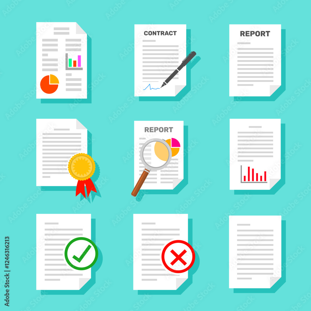 Vector illustration of office paper documents and paperwork for ...