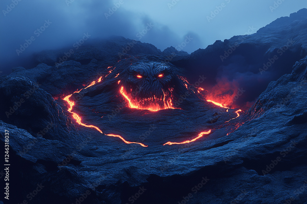 Ilustración de Stock Lava Beast: A fiery, monstrous face emerges from a ...