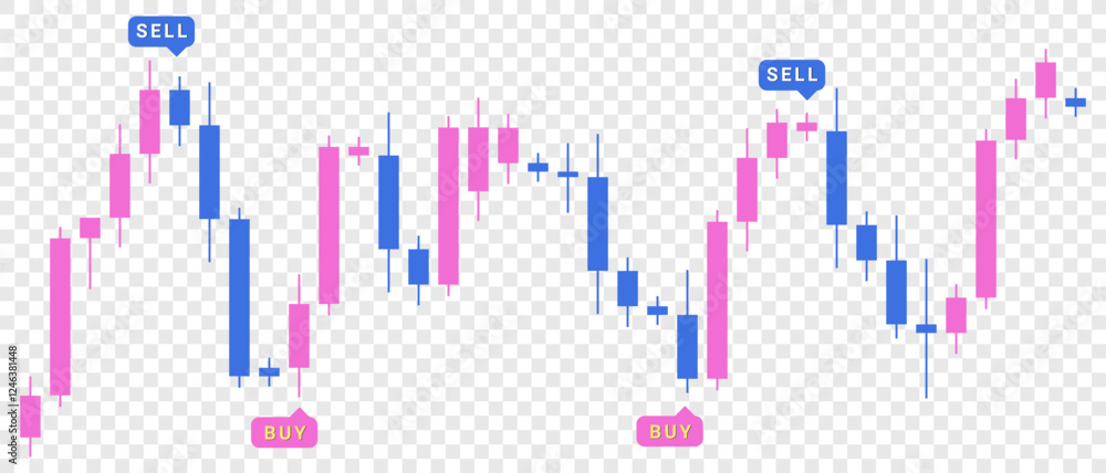 Vector illustration of a chart for trading. Blue and pink color ...