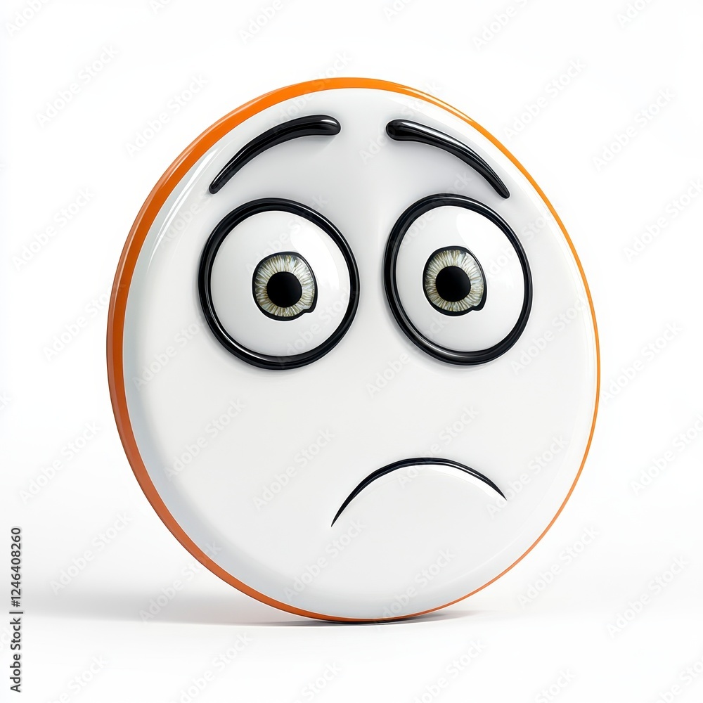 Sad emoticon with large expressive eyes and simple facial features ...