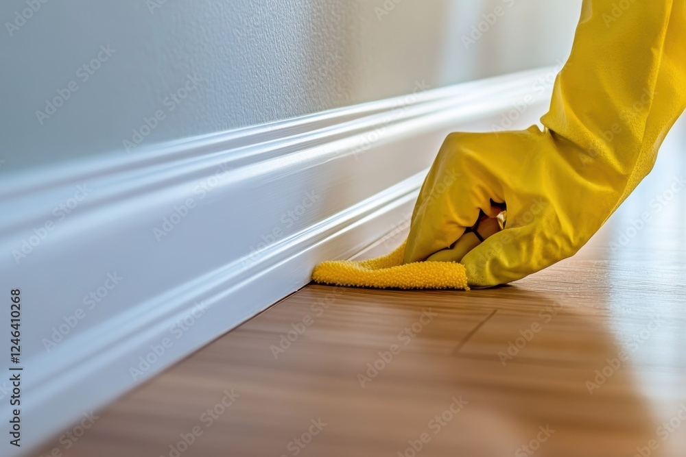 Stock-Foto „Effective cleaning of baseboards to remove dust and scuffs ...