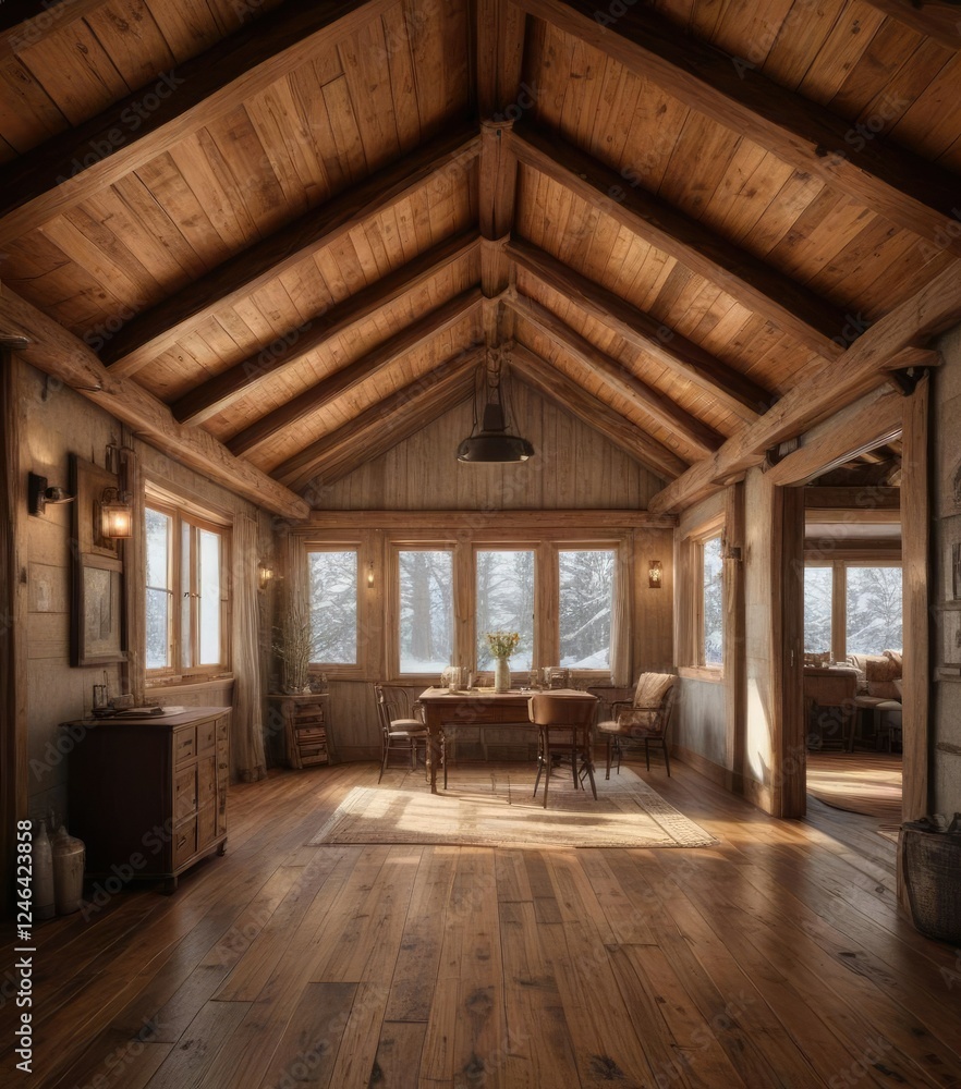 Rustic wooden ceiling with exposed beams in cozy cabin, beams, cozy ...