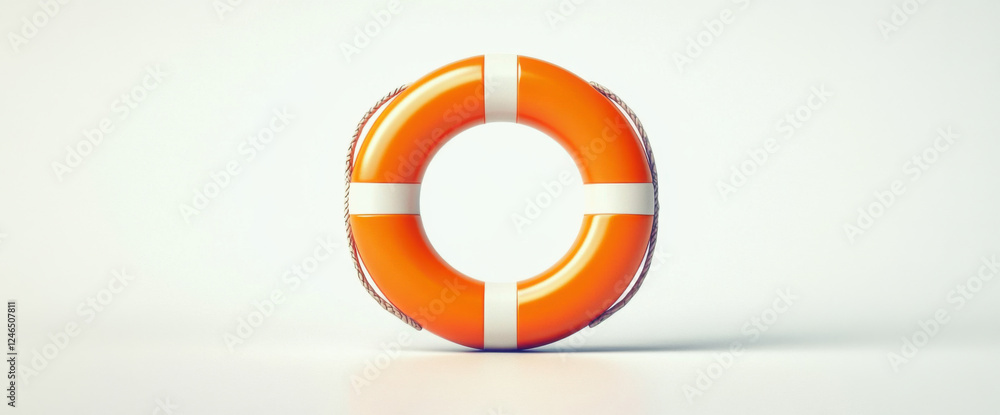 Orange life preserver isolated on white background. A classic symbol of ...